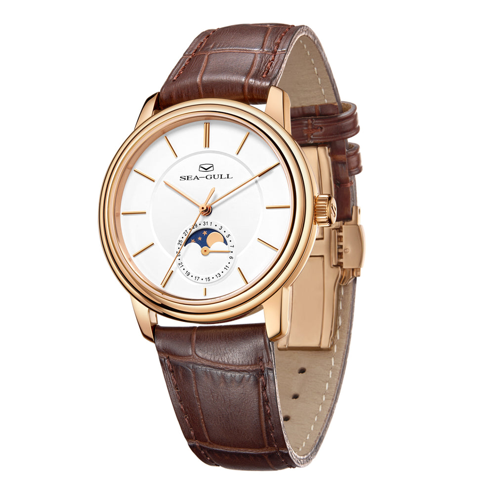 Seagull Moon Phase Ultra-thin Dress Watch Men's Automatic Mechanical ...