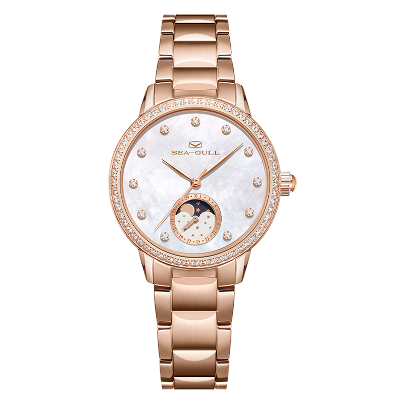 Seagull Moon Phase Mother-of-Pearl Dial Diamond-set Case Lady's ...