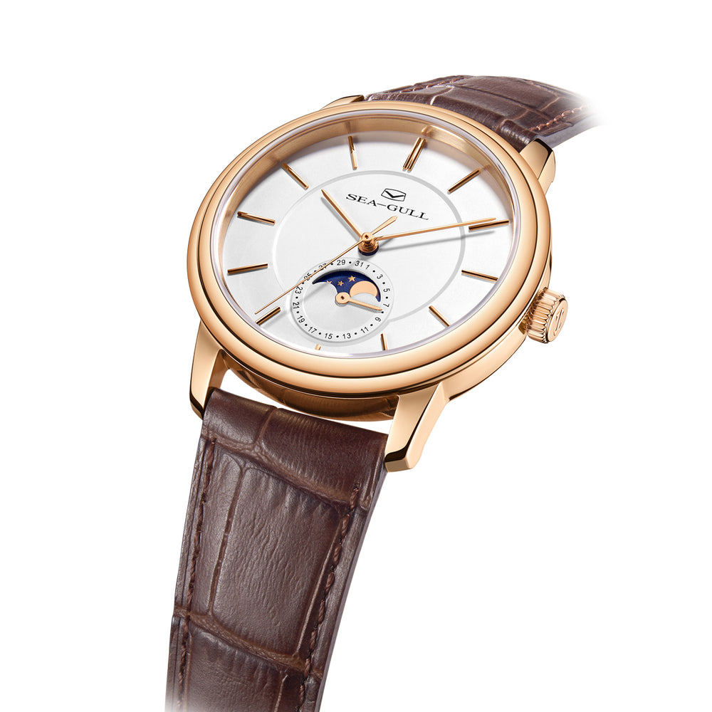 Seagull Moon Phase Ultra-thin Dress Watch Men's Automatic Mechanical ...