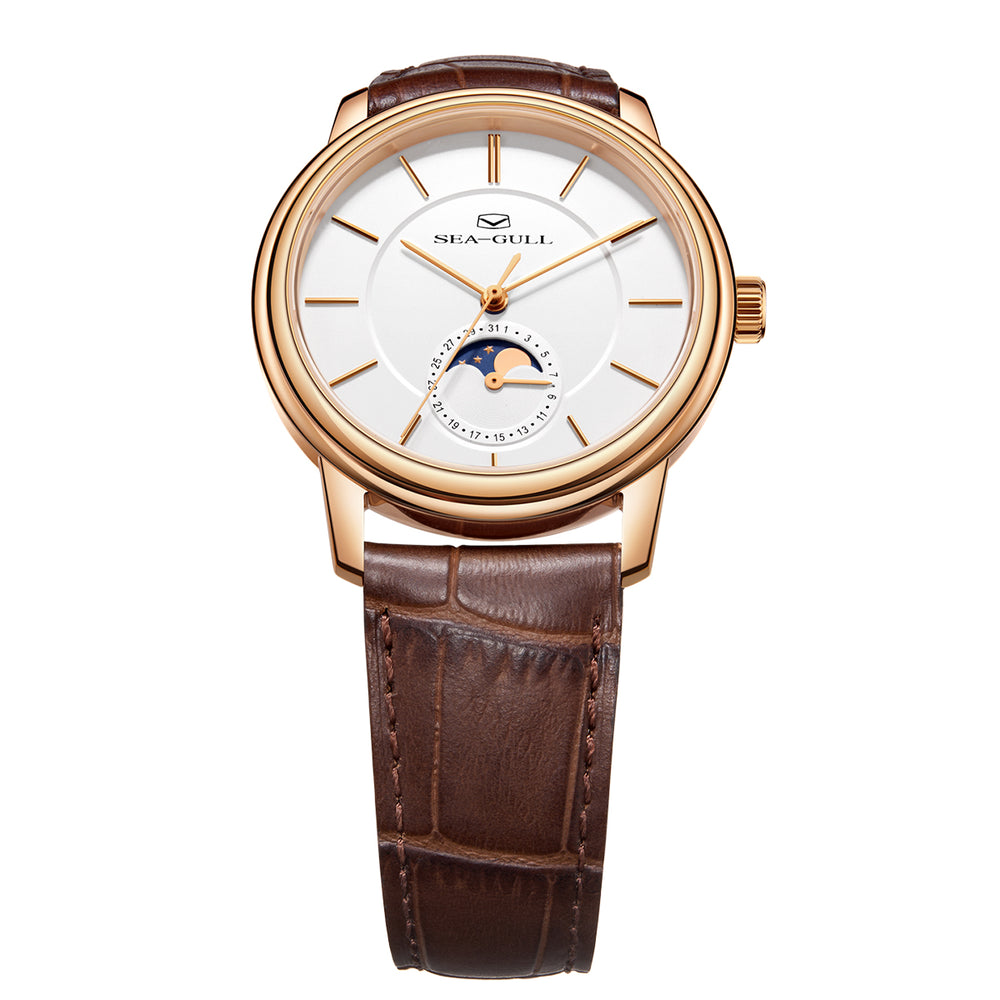Seagull Moon Phase Ultra-thin Dress Watch Men's Automatic Mechanical ...